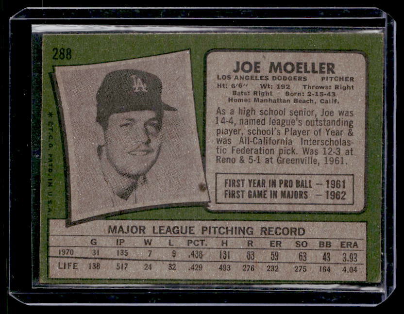 1971 Topps #288 Joe Moeller Los Angeles Dodgers EX Baseball Card *A365 ...
