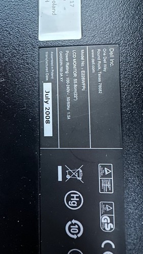 Dell E228WFPc LCD 22in 1680 x 1050 PC Monitor Screen with Stand & Power ...