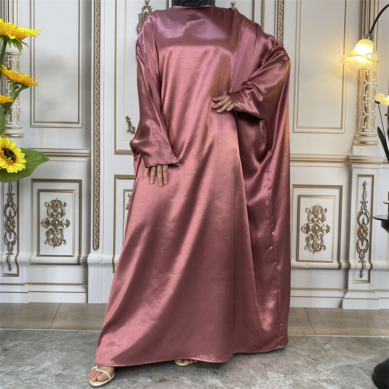 Muslim Satin Maxi Abaya Kaftan Ramadan Women Dress Arab Dubai Robe ...