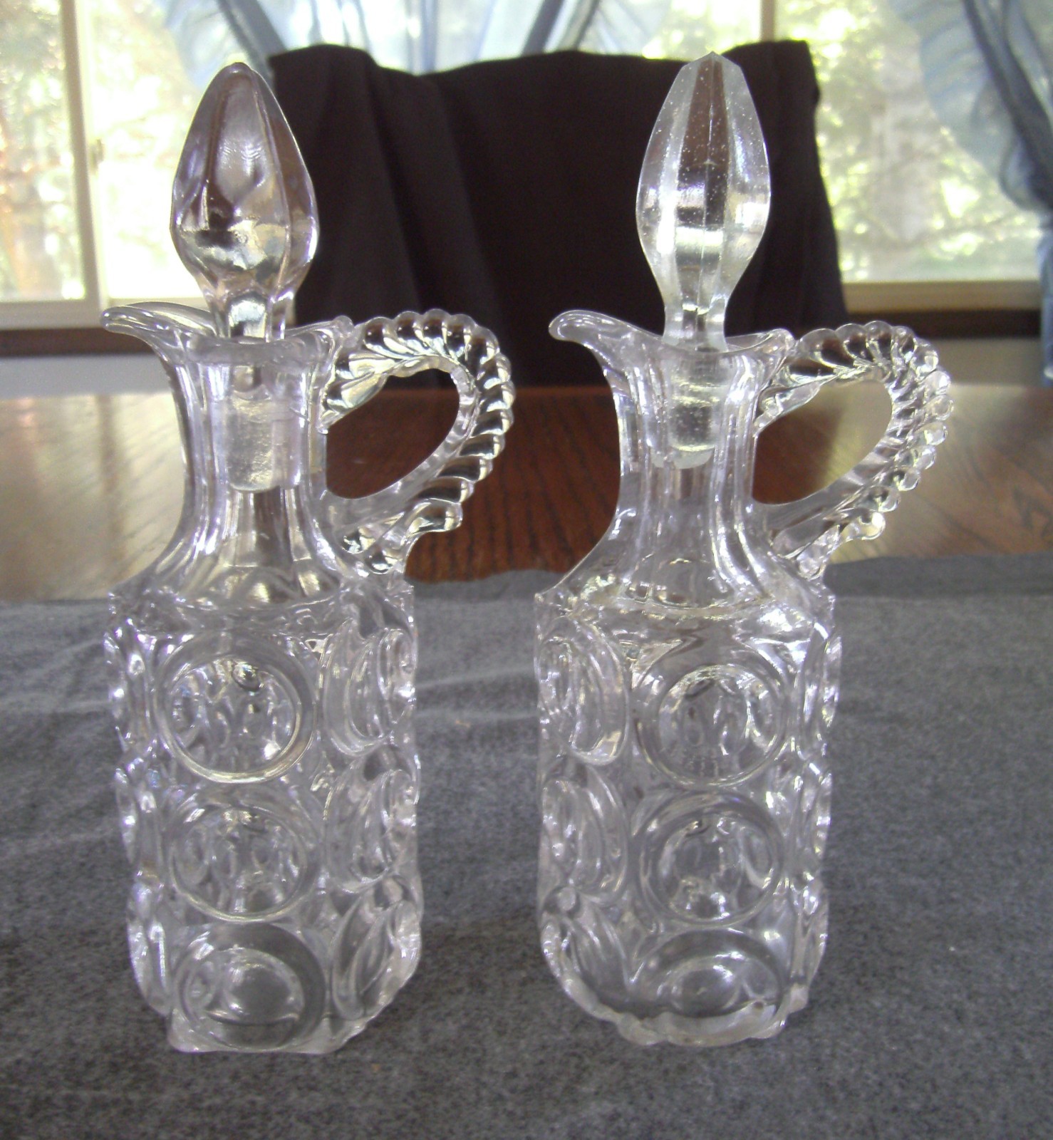 EAPG MODEL FLINT GLASS MODEL BULLS EYE VINEGAR AND OIL CRUET PAIR | eBay