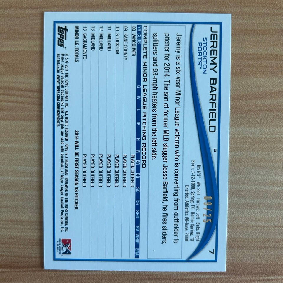 Jeremy Barfield 2014 Topps Heritage Minors #203 Card Stockton Ports /25 ...