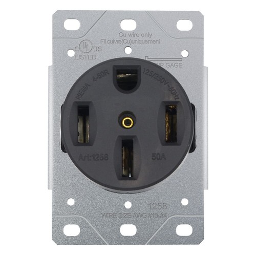 NEMA 14-50R 50 Amp Receptacle Flush Mounting Outlet, 3 Pole, 4 Wire ...