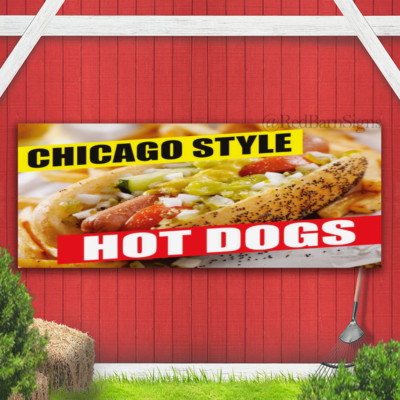 CHICAGO STYLE HOT DOGS Banner Sign with Grommets Meat Buffet | eBay
