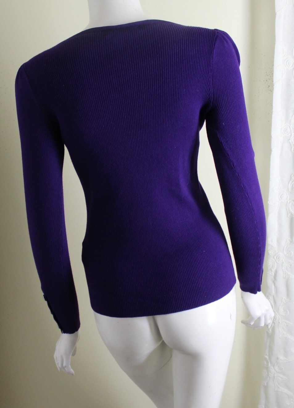 Ralph Lauren Sz PS P S Purple Ribbed Fine Knit Gathered Shoulders ...