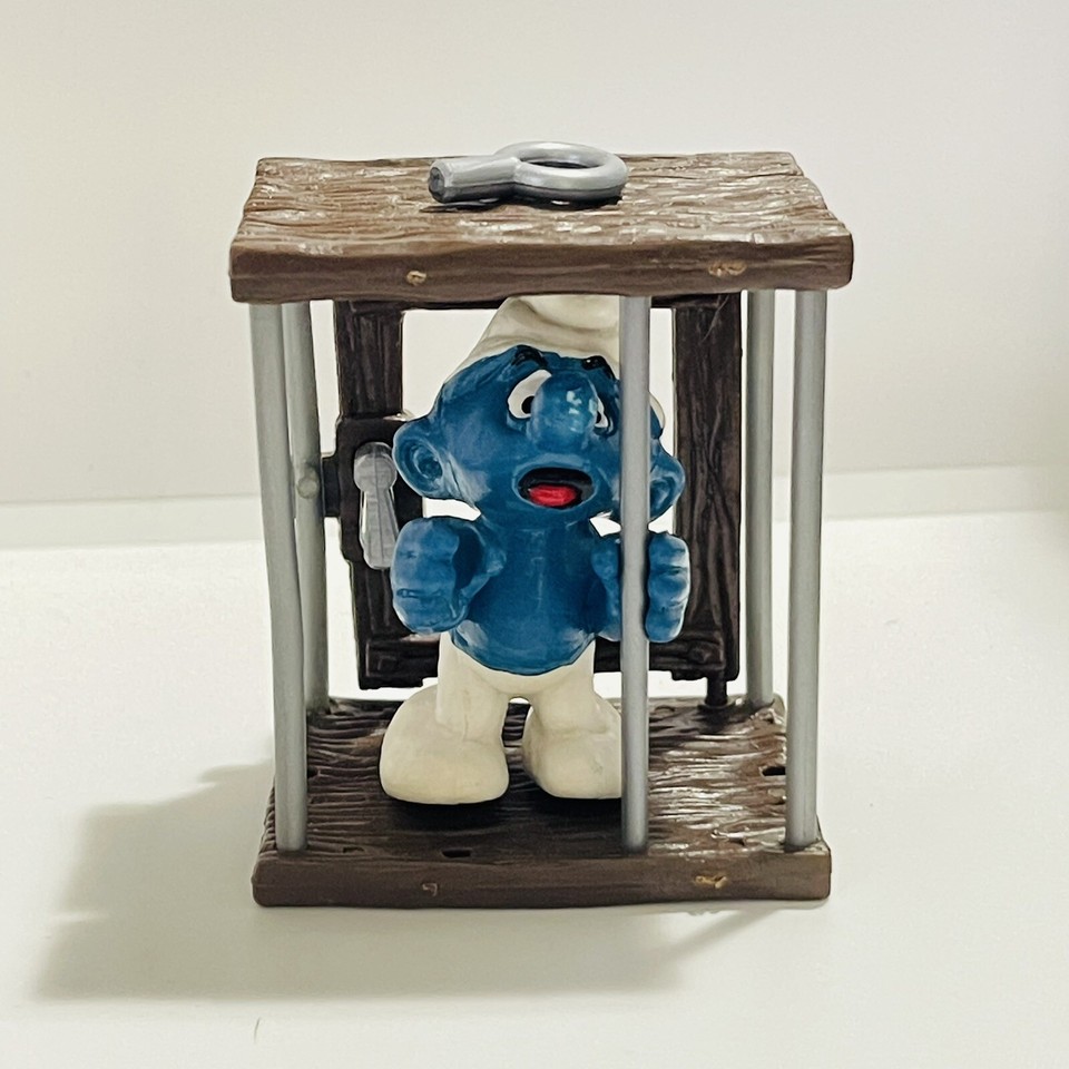 Smurfs 40212 Smurf PRISONER In JAIL CAGE Vintage Super-Smurf Figure *3 ...