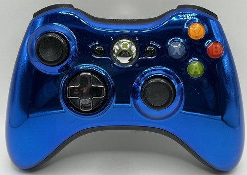 MICROSOFT XBOX 360 CONTROLLER ORIGINAL CHROME BLUE *TESTED & WORKING ...