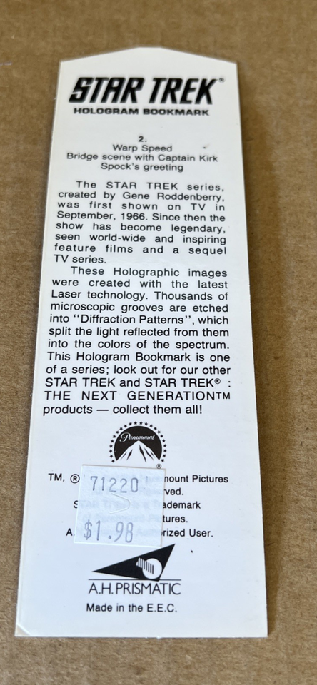 4 Star Trek TNG Hologram Bookmark - A.H. Prismatic Paramount 1992 | eBay
