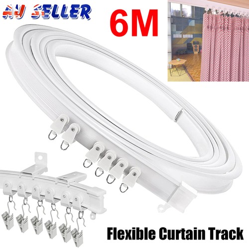 6M Bendable Flexible Curtain Track Rod Rail Ceiling Window Caravan ...