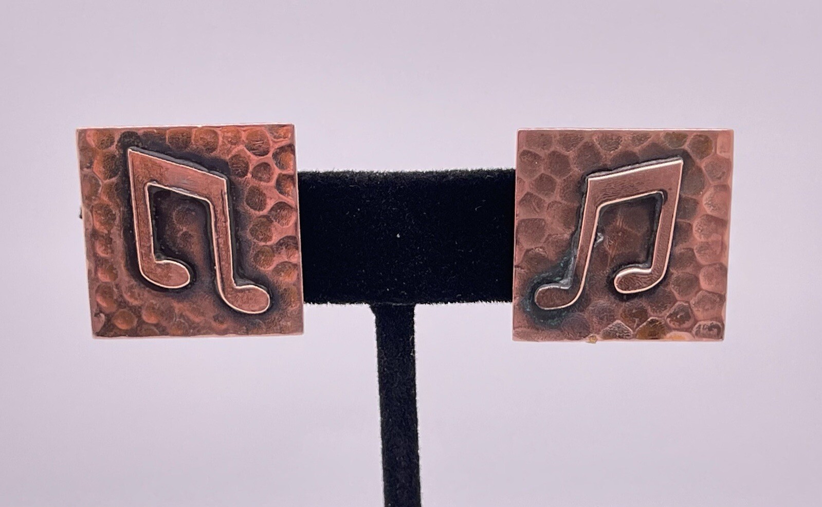 Vintage Copper Beamed Music Notes Screw Back Earrings - Gem