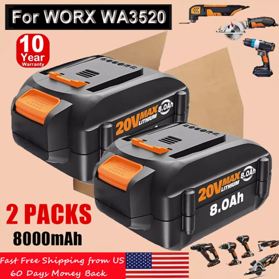 2pack For WORX 20V MAX Extend 8.0Ah Lithium Battery 20 Volt WA3520 ...