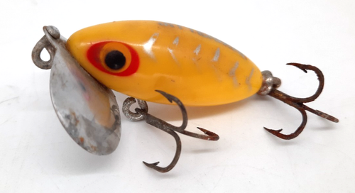 Fred Arbogast Jitterbug Lure Yellow 2" Top Water Crankbait Dual Hooks ...
