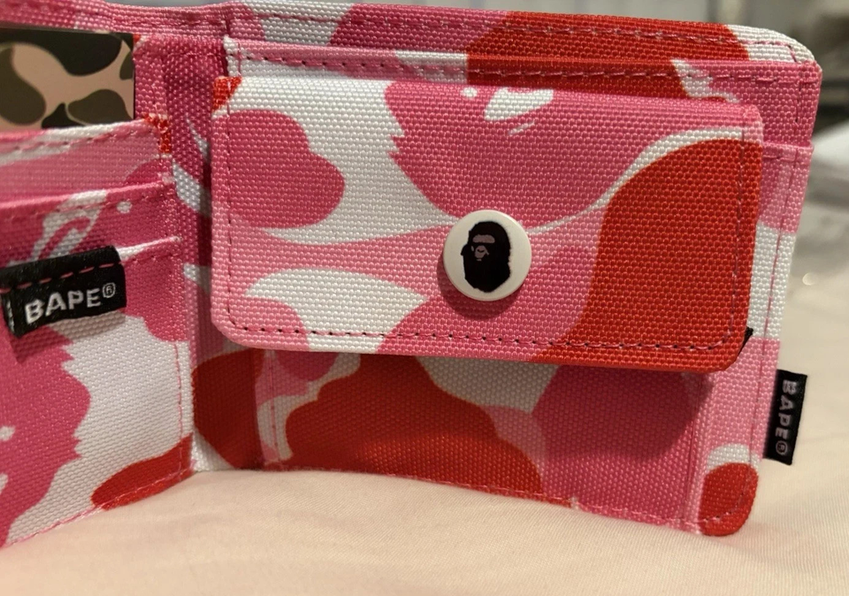 Bape Wallet Mens PINK CAMO Nylon Bi-Fold Bathing Ape Head New | eBay