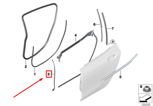 BMW M8 G16 REAR RIGHT DOOR B-PILLAR CAULKING 7435448 51767435448 NO ...