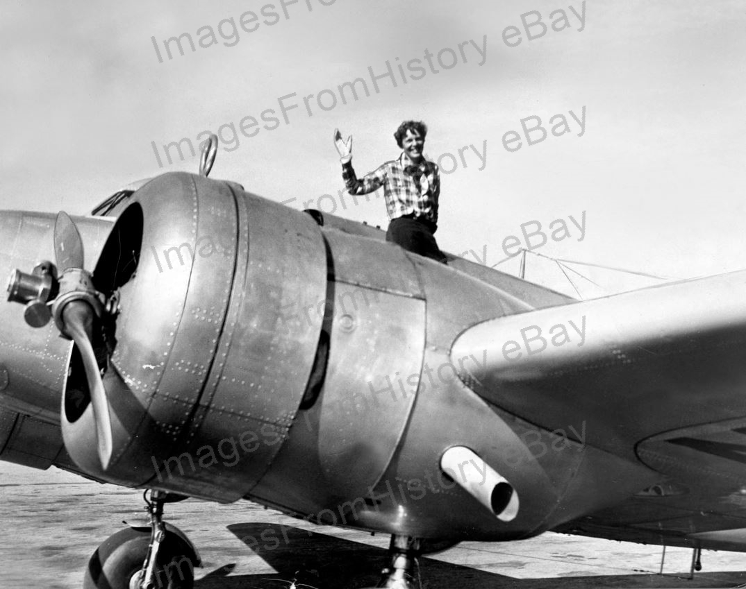8x10 Print Amelia Earhart Waving Atop Lockheed Electra Airplane 1936 # ...