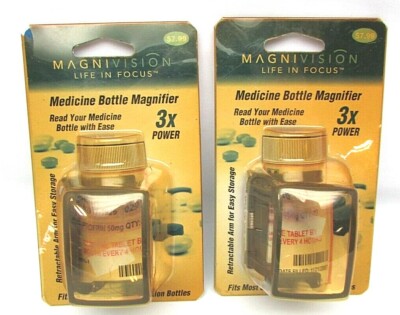 2 Pack Magnivision 3X Retractable Medicine Bottle Magnifier NEW | eBay