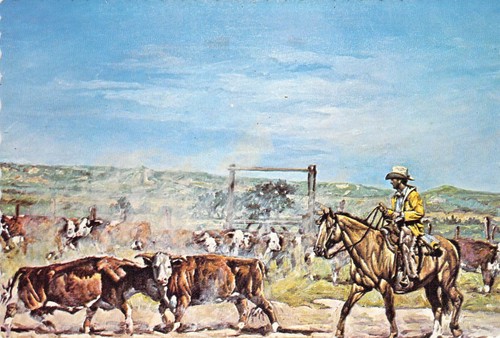 1970 SD Wall Cowboy @ XIT Ranch Cows by Keith Avery artist Postcard 4x6 ...