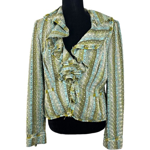 ECI Tweed Bucle Green Blue Cropped Blazer jacket Women's Size 10 | eBay