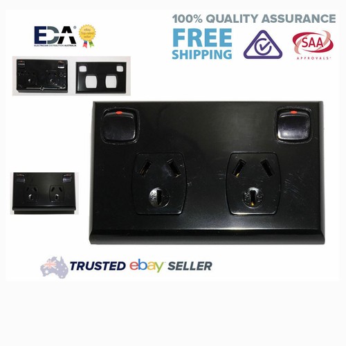 Black DGPO Double GPO Twin Electrical Socket Outlet Power Point 10 Amp ...