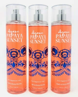 3 BATH & BODY WORKS AGAVE PAPAYA SUNSET FINE FRAGRANCE MIST SPRAY 8 OZ ...