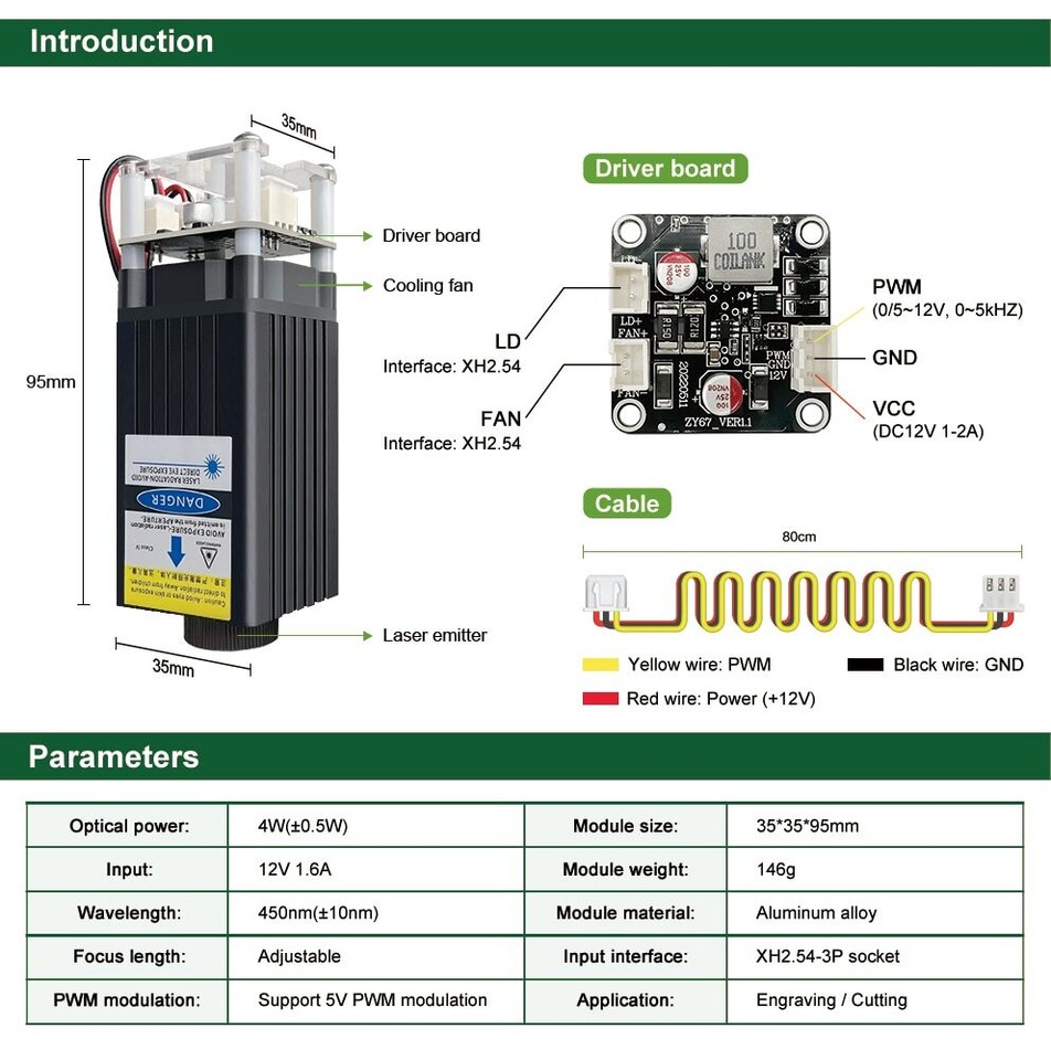 4W 5W 20W 30W 40W 60W Optical Power Laser Module for Laser Engraver ...