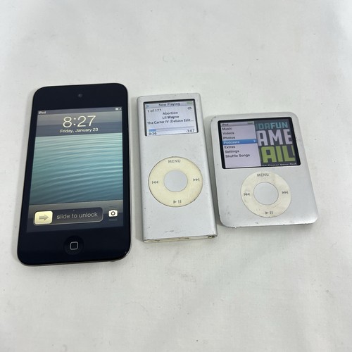 Lot of 3 Apple iPod Nano 2nd Gen A1199 2GB, 3rd Gen 4GB A1236, 4th Gen ...