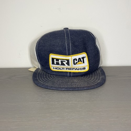 Cat Caterpillar Adjustable Trucker Hat Snapback Denim Look Patch Mens | eBay