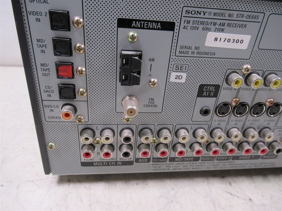 Sony STR-DE685 FM and AM Stereo Receiver Tuner Deck 5.1 Surround Dolby ...