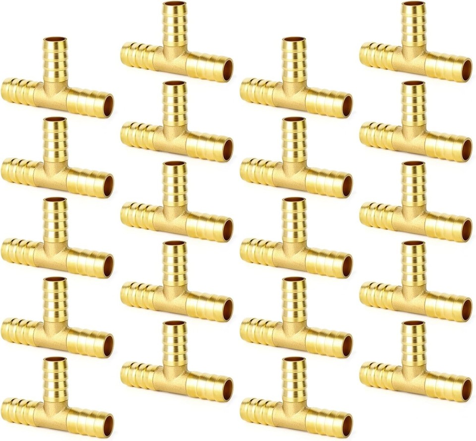 10-Piece Brass Hose Barb Tee Fittings – 3-Way Design, 1/4" Connections ...