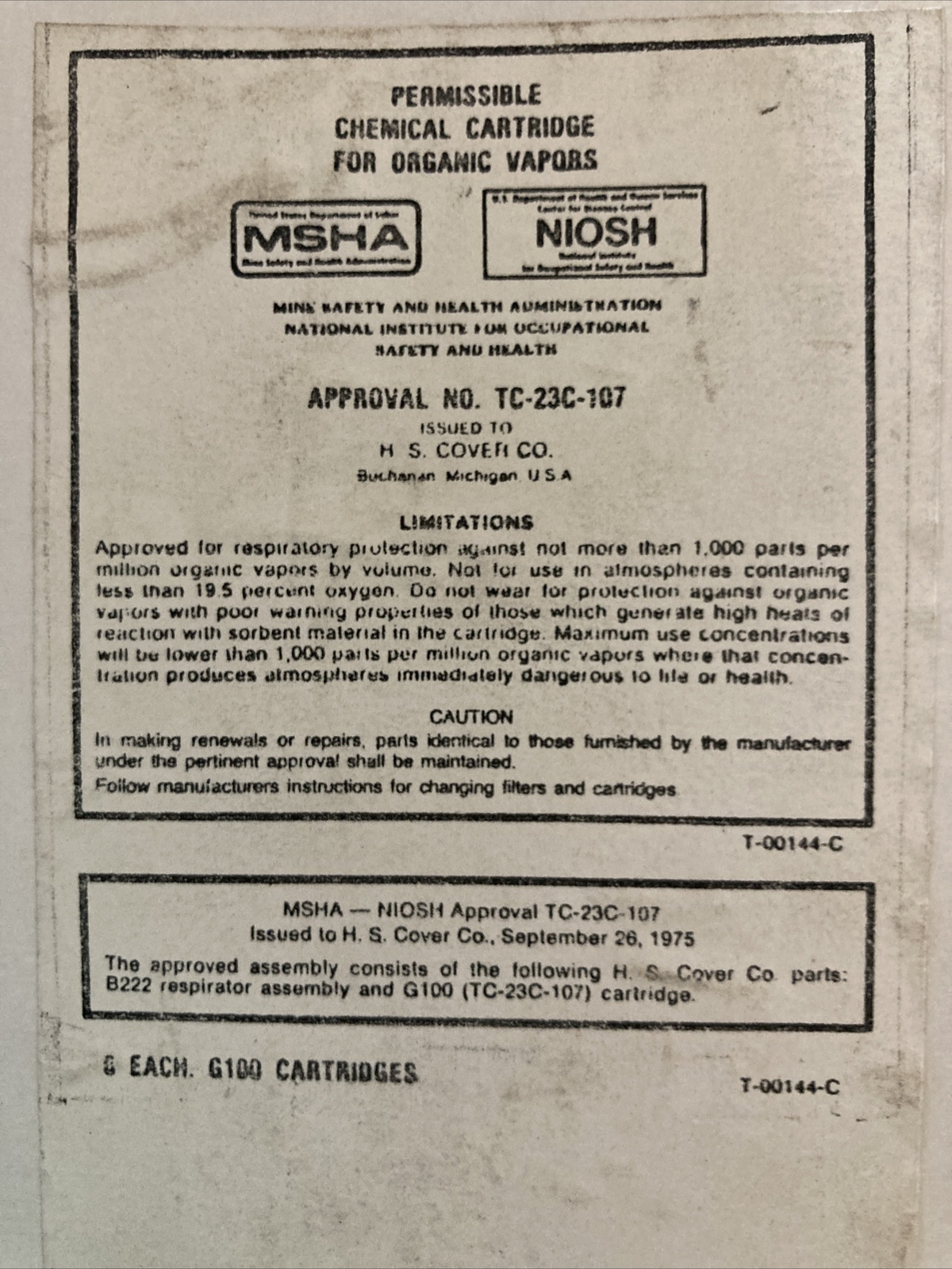 6 Pro-tech G100 MSHA NIOSH Respirator Organic Vapor Filter Cartridges ...
