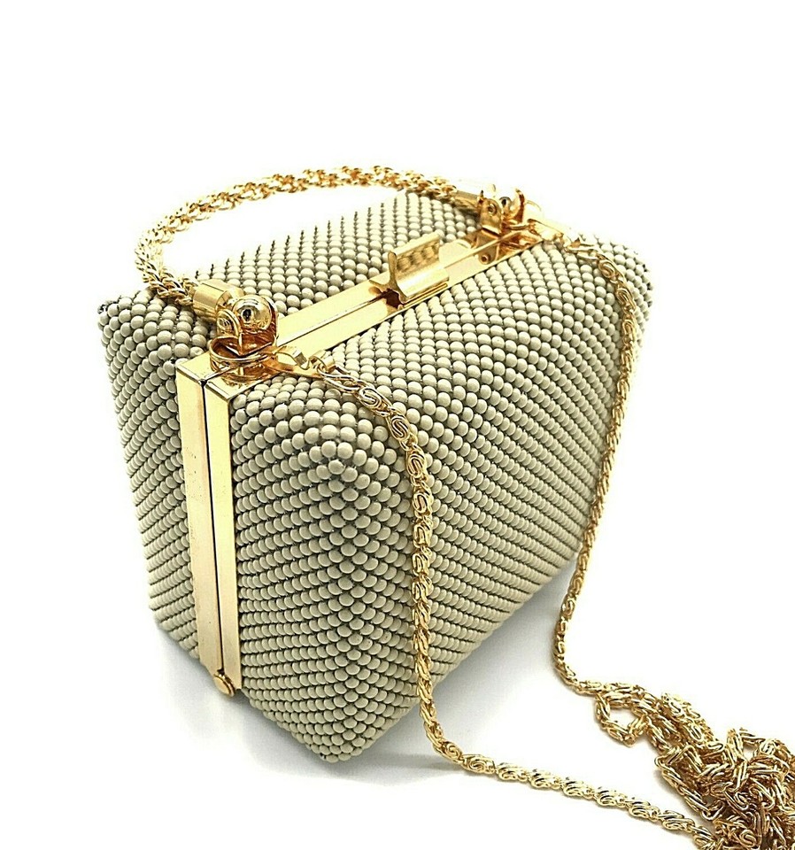 XX-Small Metal Beaded Mesh Evening clutch purse with Shoulder strap and ...