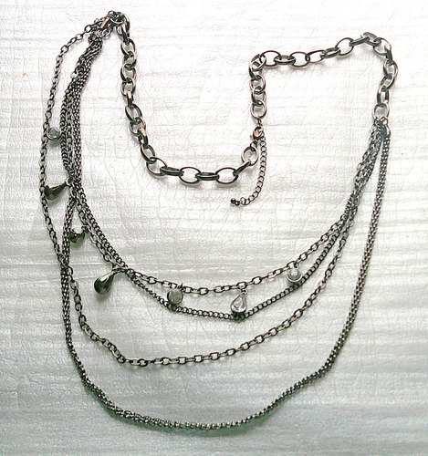 Dark Gray 4 Strand Chain Necklace with Clear Settings #necklace # ...