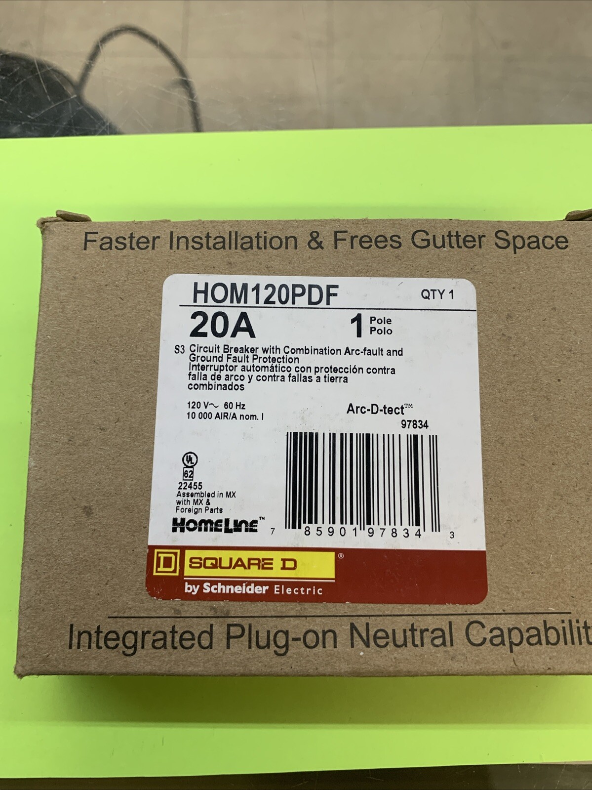 HOMELINE HOM120PDF 1 Pole 20 Amp 120V AC HOMP Plug In Neutral AFCI/GFCI ...