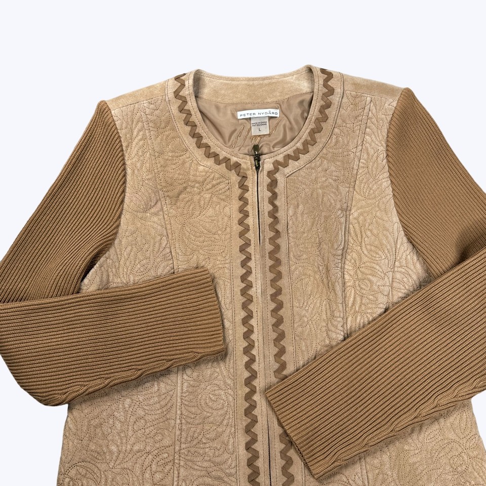 Peter Nygard Sz L Suede Leather Long Knit Sleeve Embroidered Women’s ...