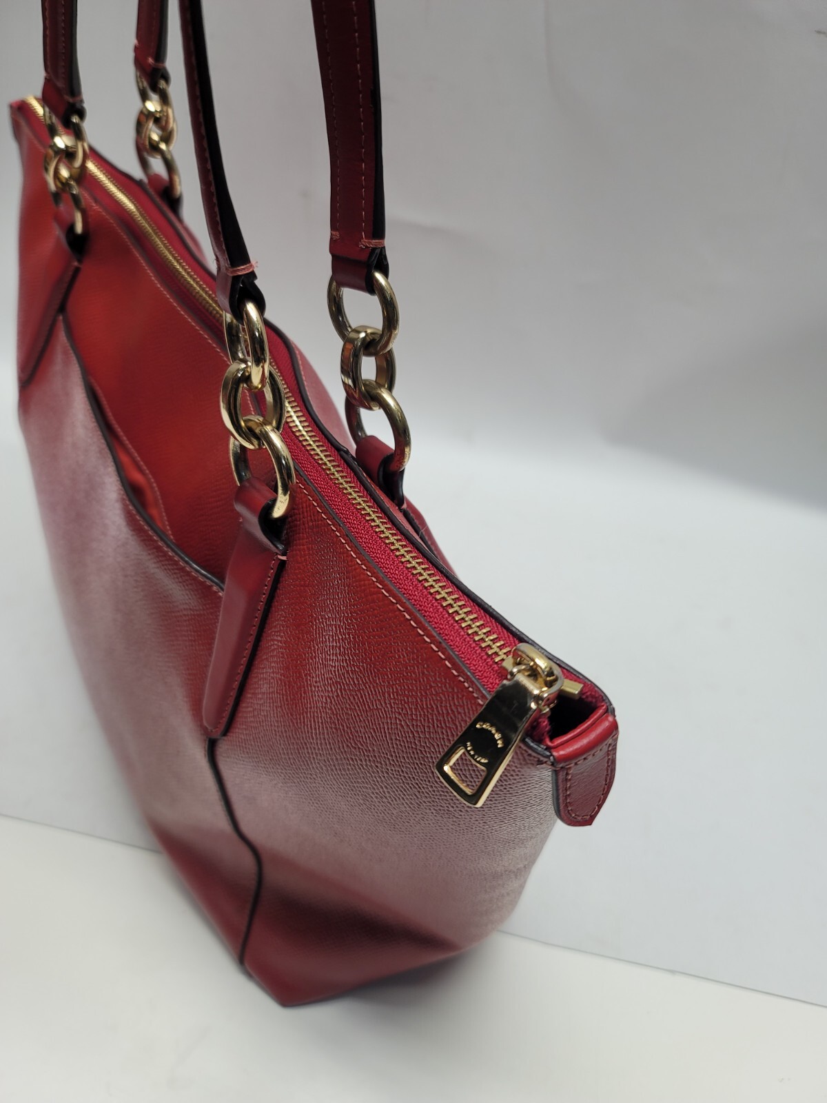Coach Ava Crossgrain Leather Top Zip Tote Bag Red F31970 Shoulder ...