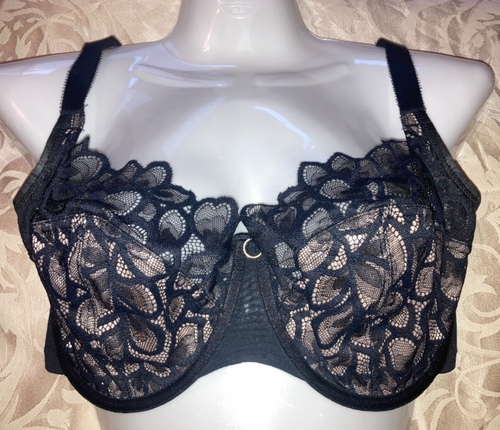 Panache Allure Black Lace Balconette Underwire Bra 32K Full Cup Semi ...