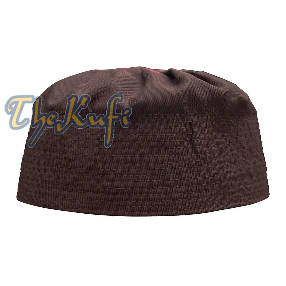 Islamic Kufi Prayer Cap Plain Dark Brown Pleated-top Fabric for Friday ...