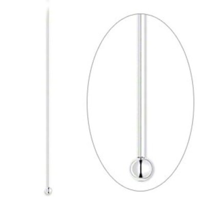 10 Sterling Silver 2 Inches Long 1.5mm Ball 24 Gauge Anti-Tarnish Head ...