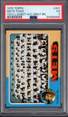 1975 Topps #421 NEW YORK METS Team Checklist Sheet H/C PSA 3 VG tough ...