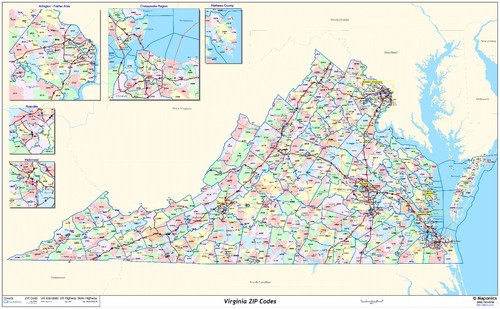 Virginia State Zipcode Laminated Wall Map | eBay