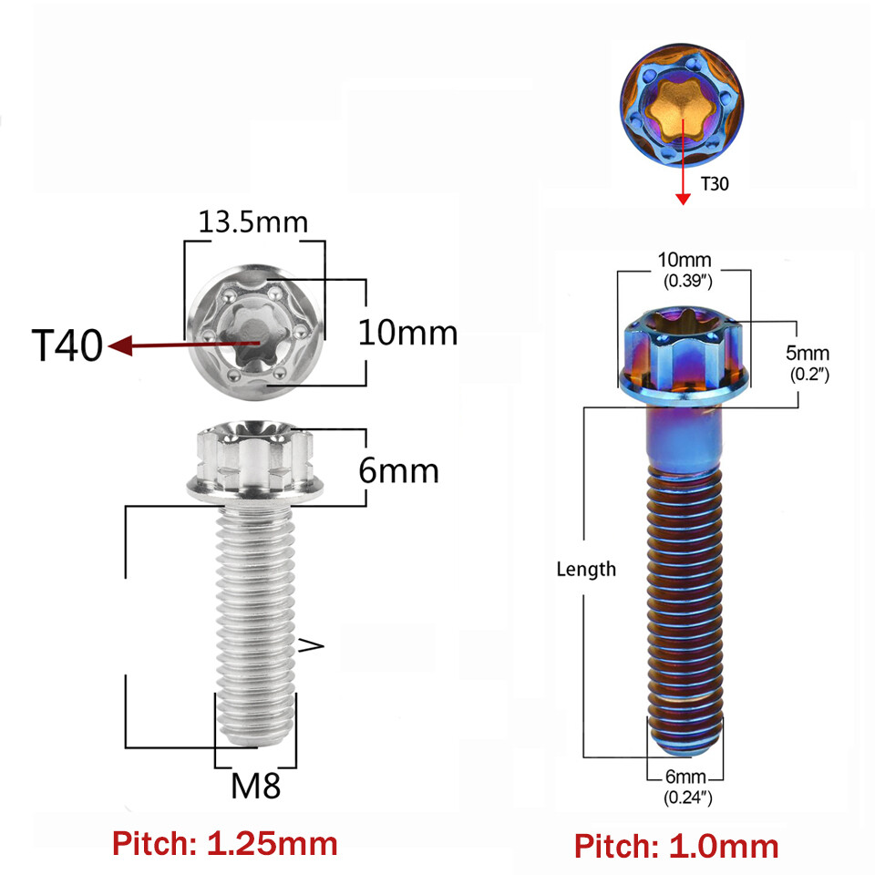 TC4 Titanium Bolts M6 M8x15/20/25/30/35/40/45//50/55mm Flange Torx Head ...
