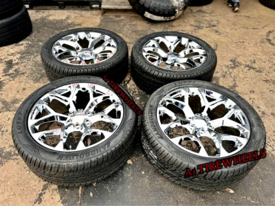 22" SNOWFLAKE RIMS TIRE WHEEL CHROME W/2854522 TIRES 6X139 GM CHEVY ...