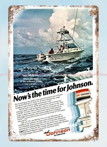 western decor 1978 JOHNSON boating outboard motor Boat Engine metal tin ...