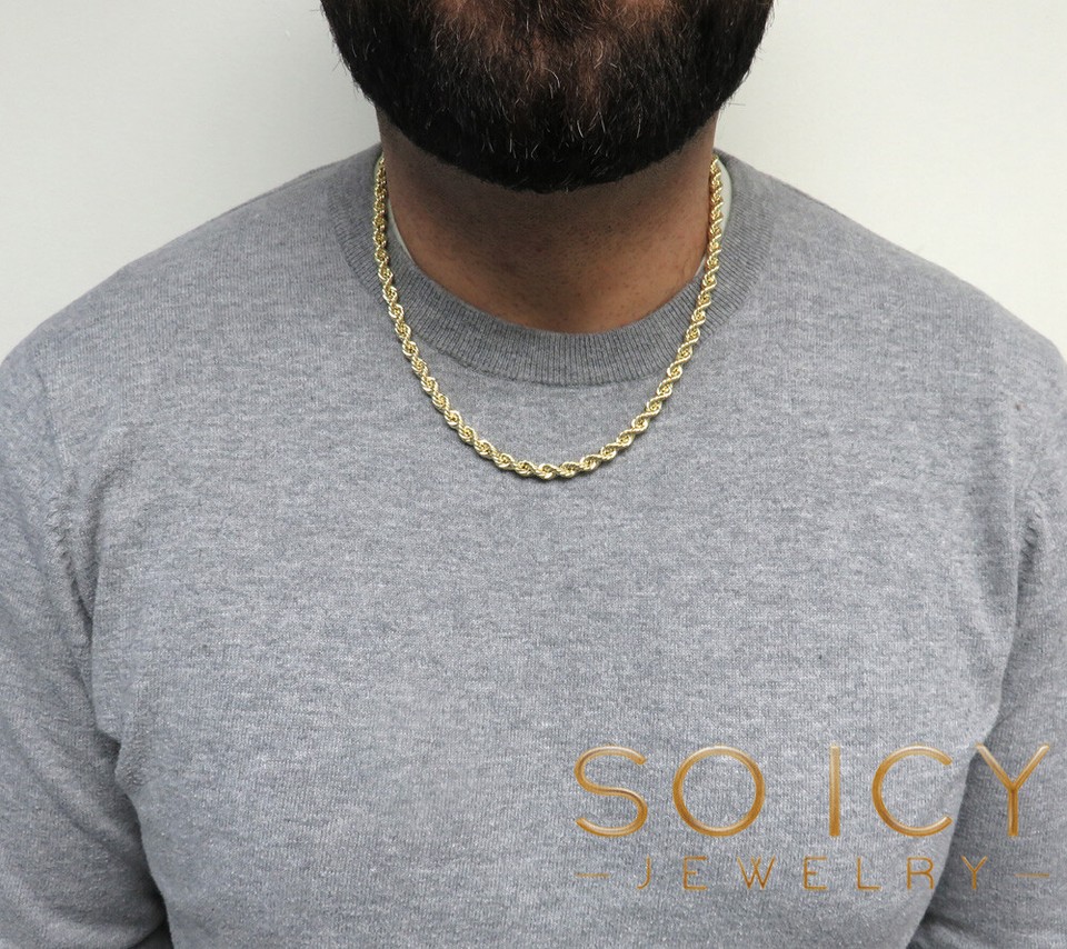 18-24" 6mm 14k Yellow Gold Hollow Smooth Rope Chain Necklace Mens ...