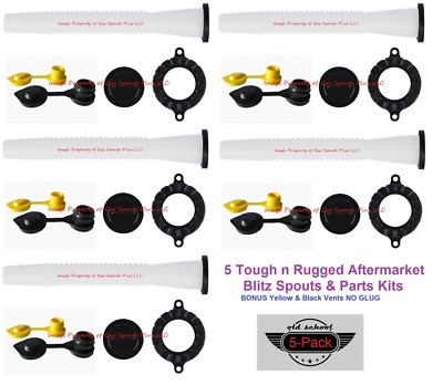 5 Pack BLITZ Gas Can SPOUTS & PARTS KITS Free Air Breather Vents TOUGH ...