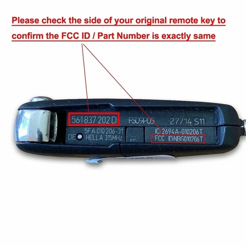 2X Keyless Entry Remote Key Fob for VW VOLKSWAGEN 561 837 202 A /202 D ...