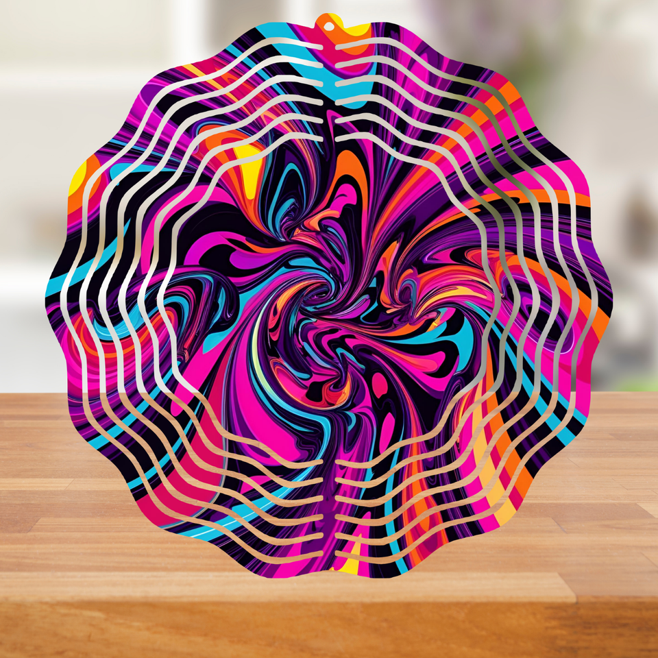 Psychedelic Swirl Wind Spinner 10" Metal Colorful Kinetic Outdoor ...