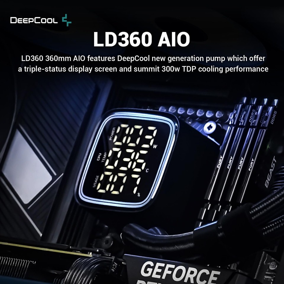 DeepCool CPU Water Cooling LD360, 360 mm 5th Gen Pump, 3400 RPM AIO ...