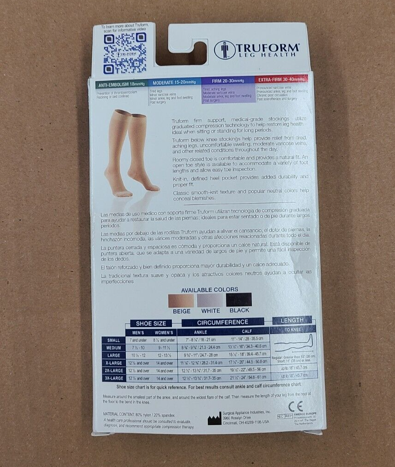 Truform 20-30 Below Knee Compression Stockings, Closed Toe, Beige, 3X ...