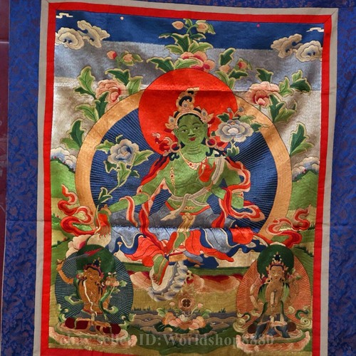 64" Tibet Buddhism Handmade Embroidery Green Tara Goddess Buddha ...