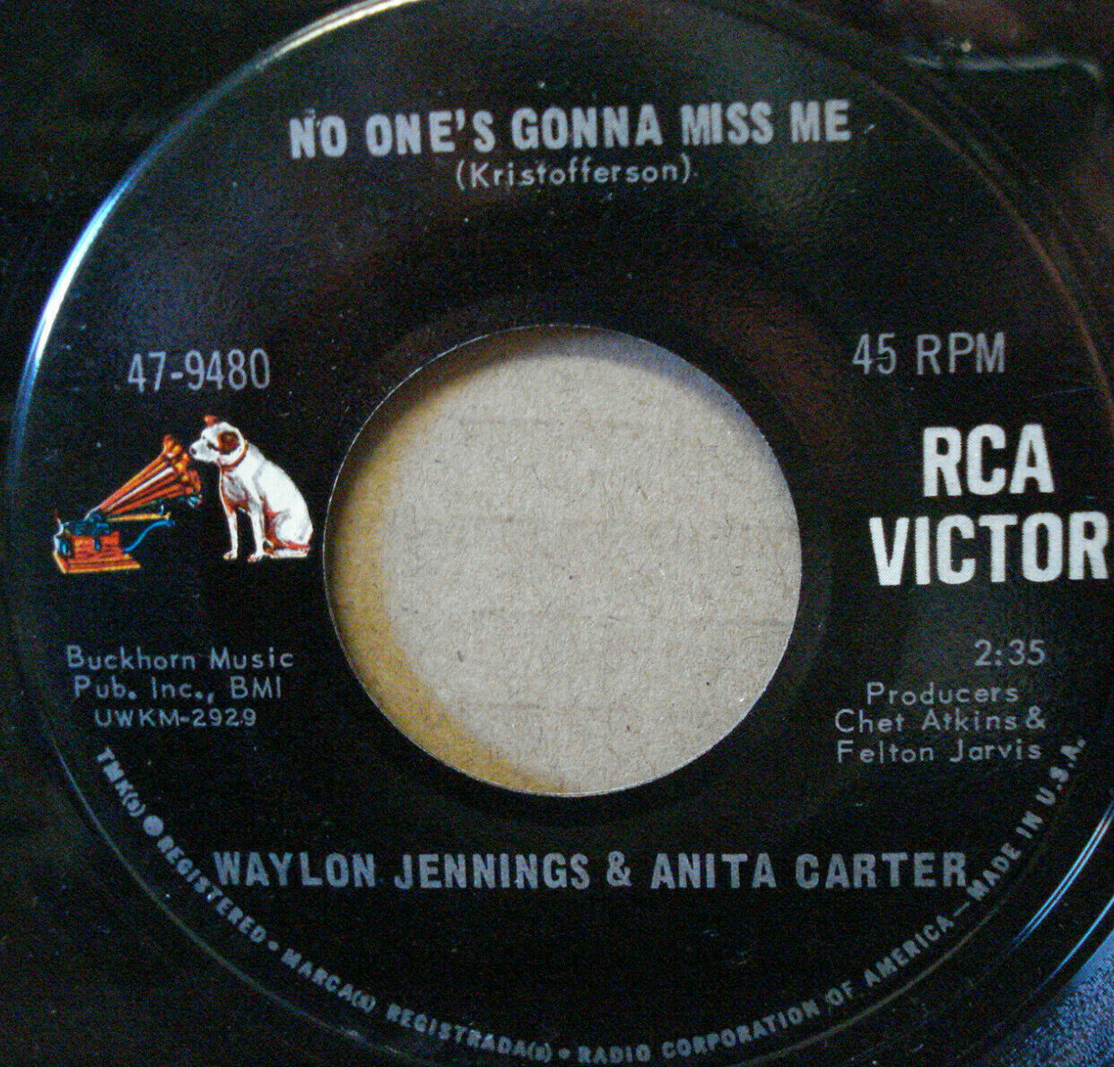 WAYLON JENNINGS & ANITA CARTER - No One's Gonna Miss Me - 45rpm Vinyl ...